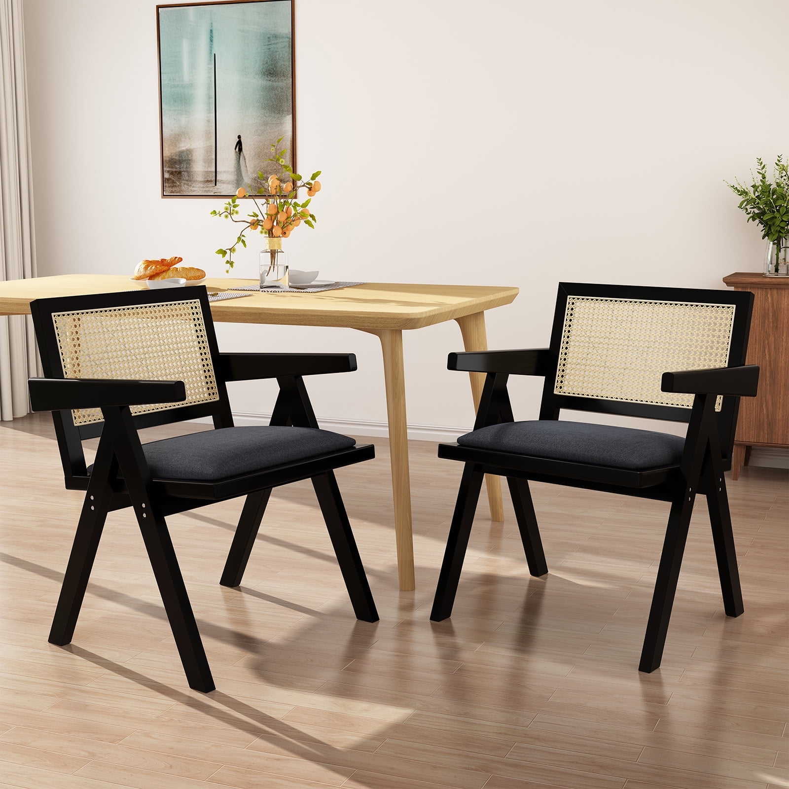 Ninecer Dining Chair, Rattan Dining Chairs with Armrest for Living Room ...
