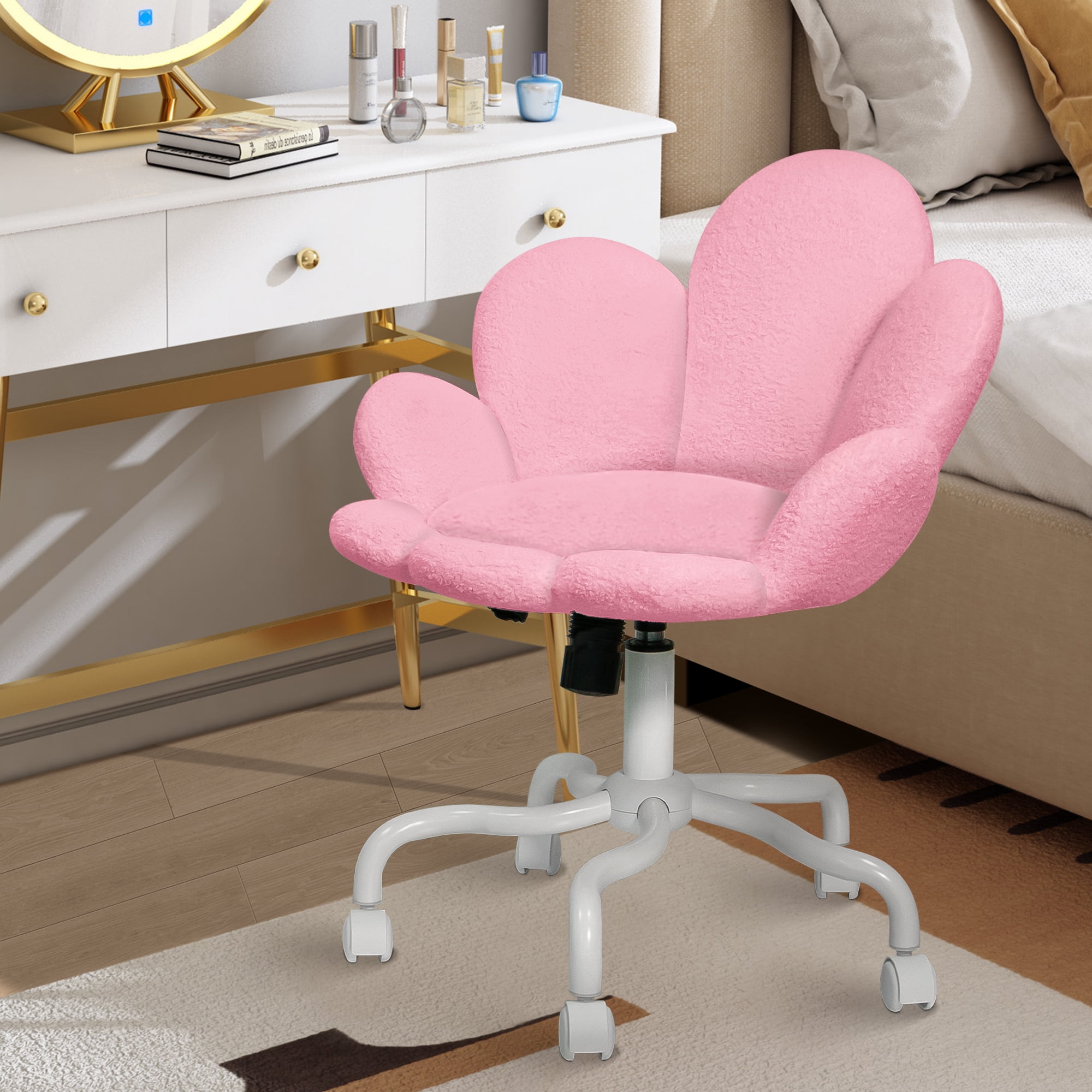 Ninecer Flower-Shaped Swivel Desk Chair with Plush Upholstery, Cute ...