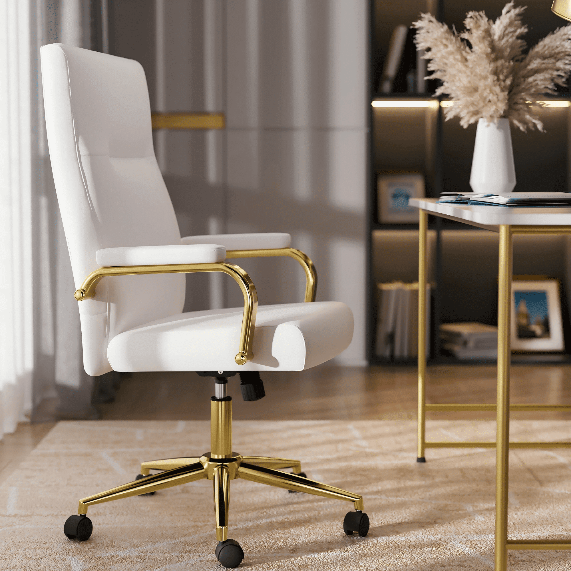 Ninecer High Back PU Leather Indoor Home Office Desk Chair with Arms ...