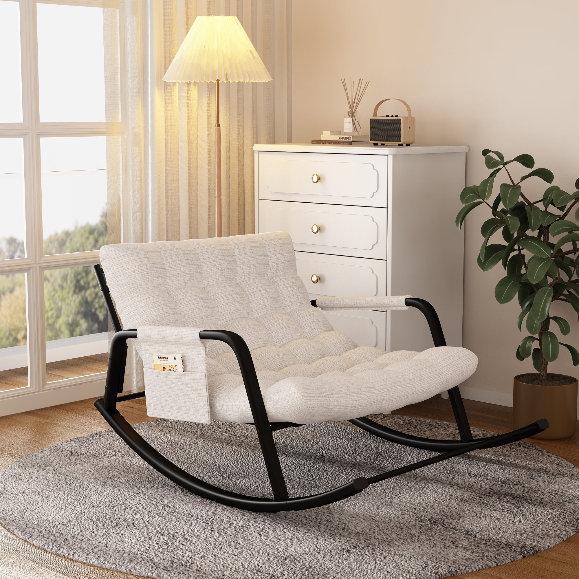 Ninecer Patio Rocking Chair Indoor, Comfy Rocker Chair for Living Room ...