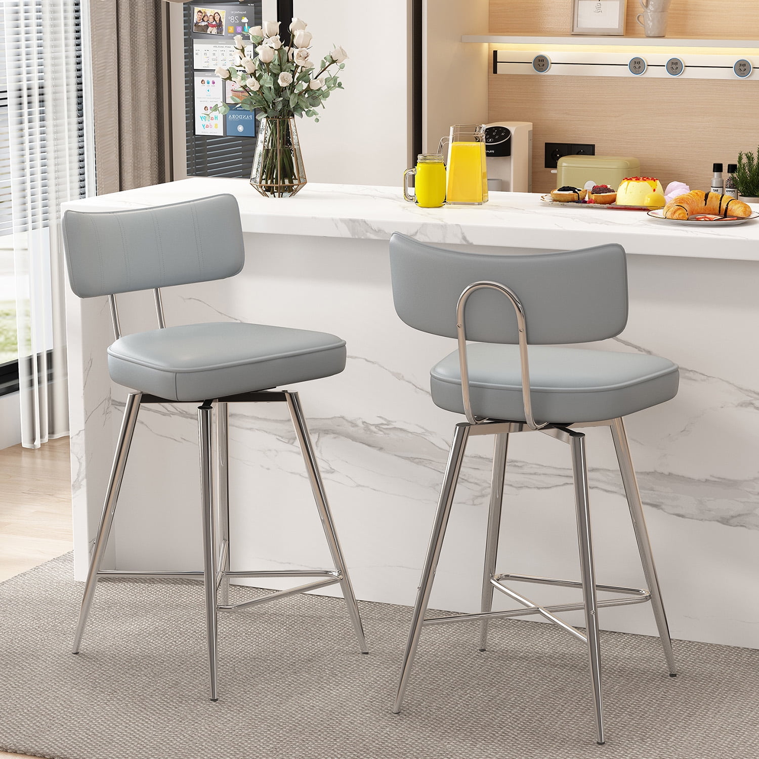 Ninecer Swivel Bar Stools Set of 2, 26" Counter Height Bar Stools with ...