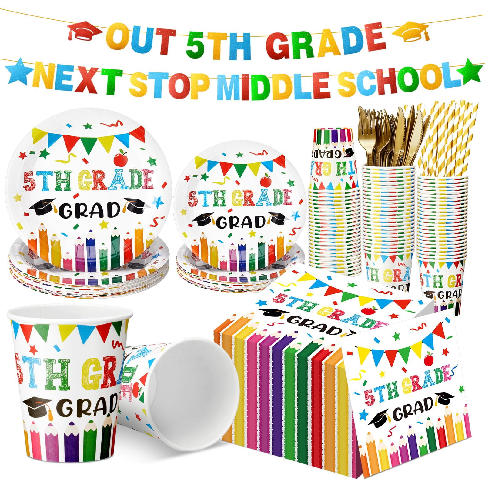 Ninehaoou 5th Grade Graduation IFF17 Colorful Party Supplies Kit Serves ...
