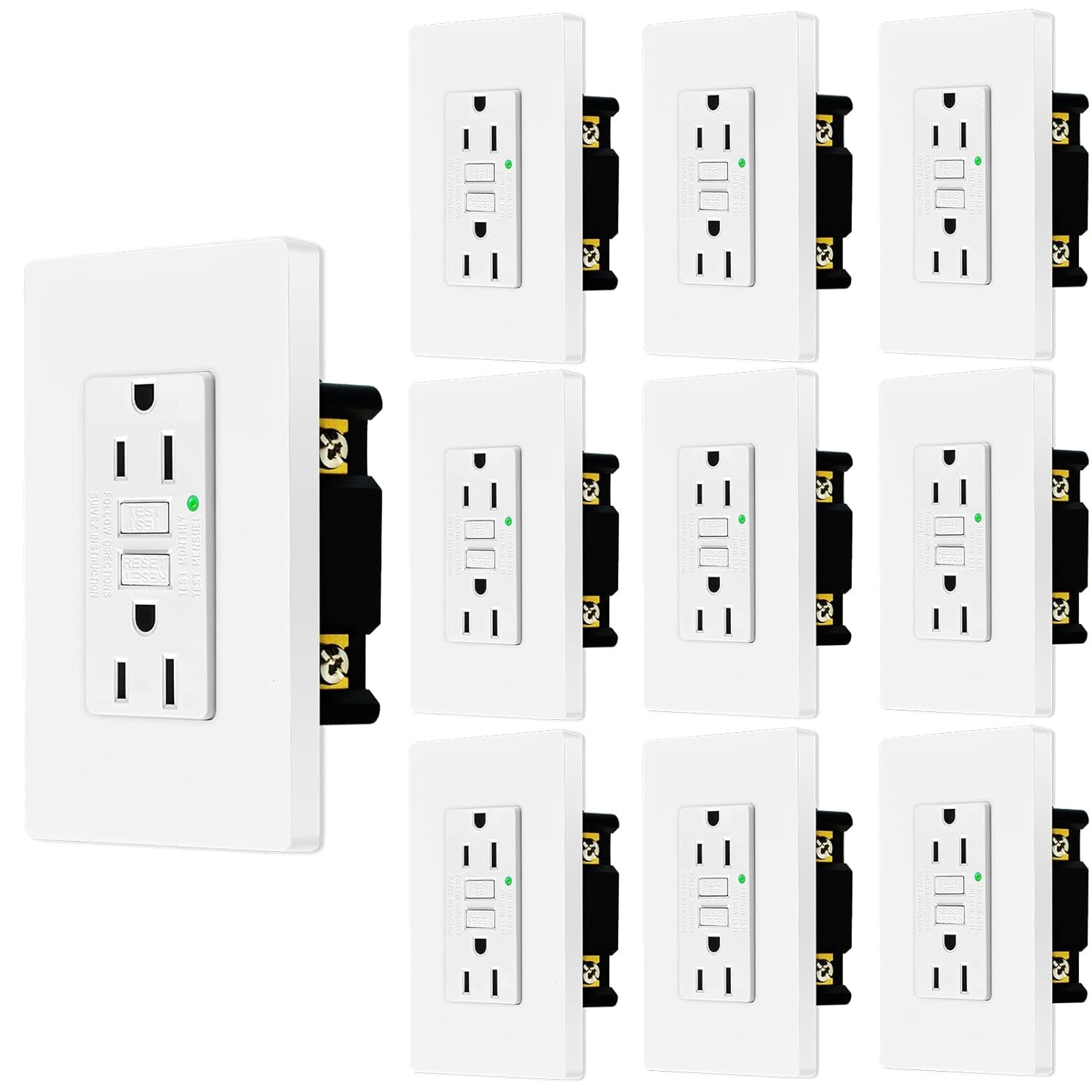 Nineleaf GFCI Outlet 15 Amp, Non Tamper-Resistant with LED Indicator ...