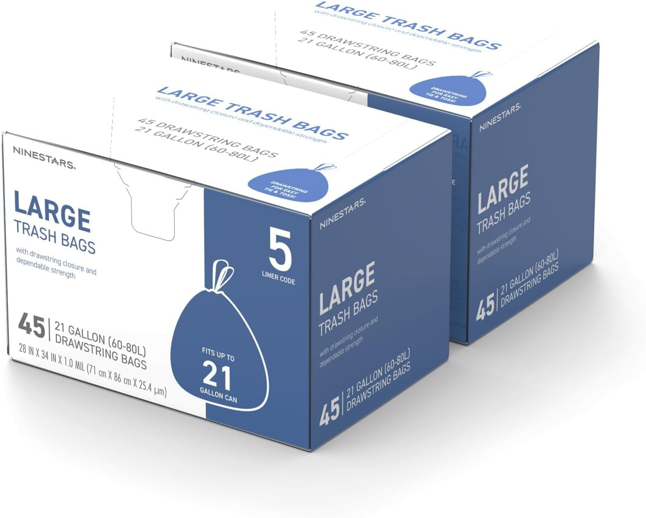 Ninestars Extra Strong White Trash Bags with Drawstring, 21 Gallons, 90 ...