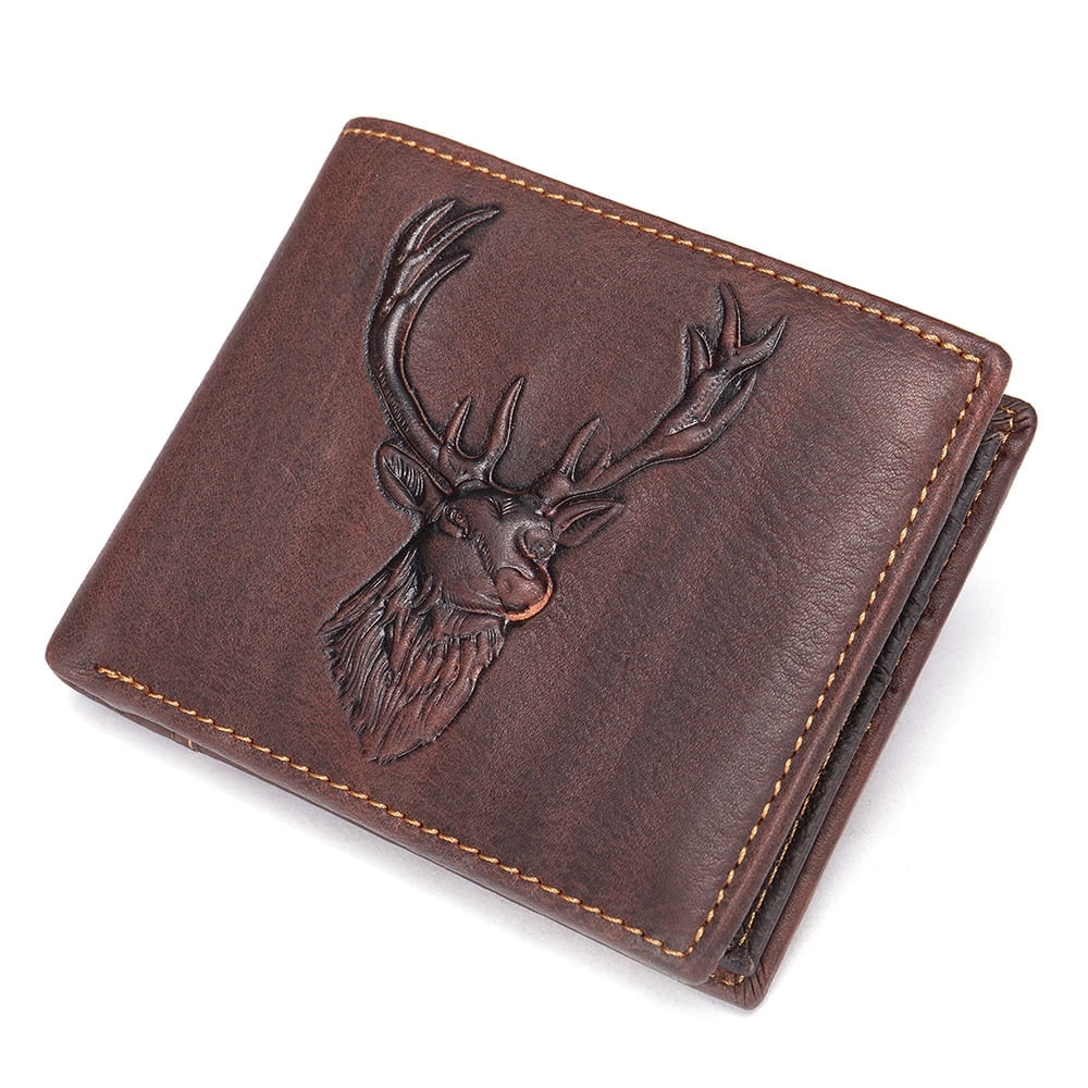 Ninesung Genuine Leather Wallet, Bifold, Deer Head Design, Waterproof ...
