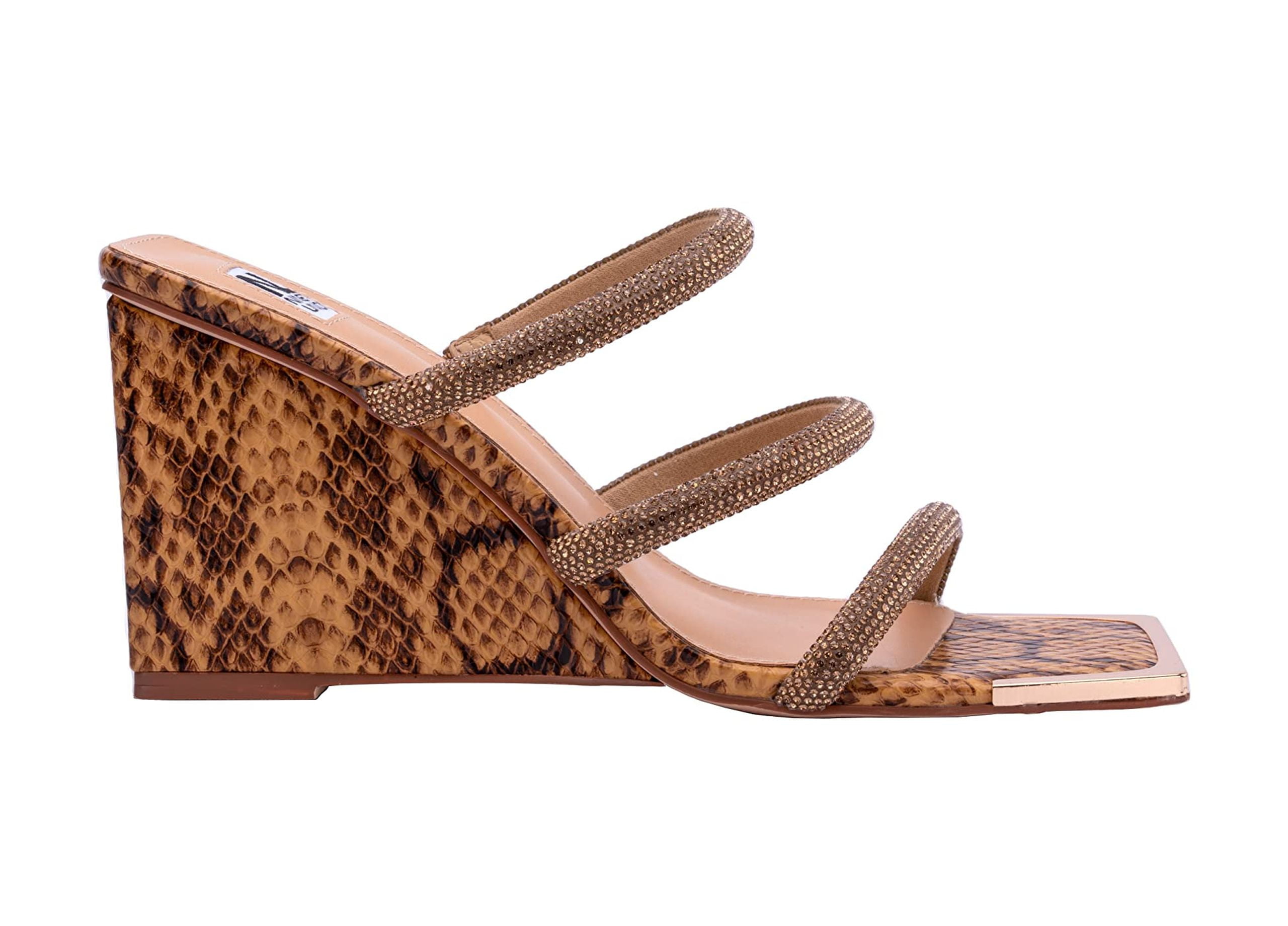 Ninety Union Angel 3 Band Metallic Snake Open Toe Wedge Slide, Camel, 8 ...