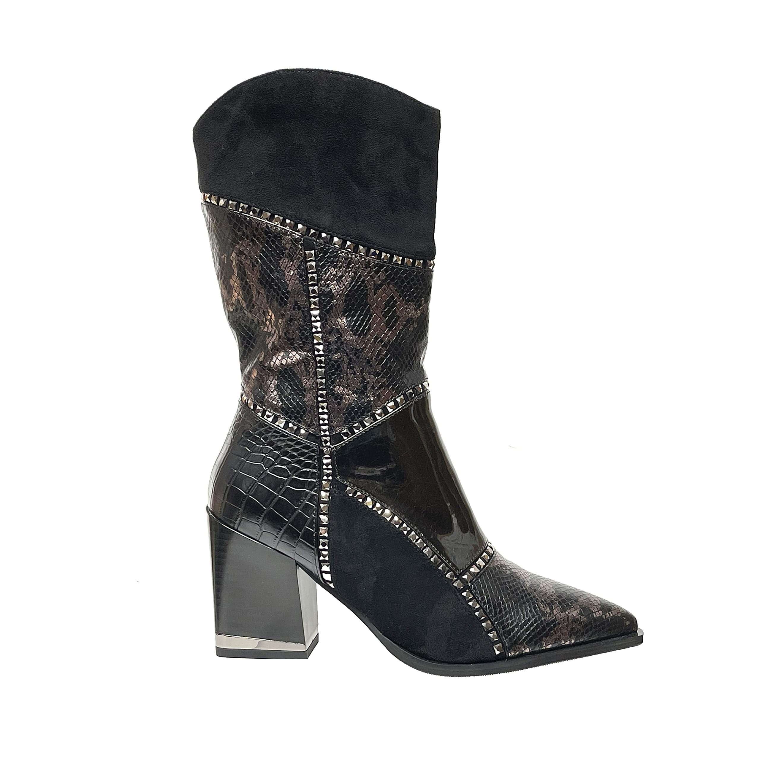 Ninety Union Art Patchwork Multi Fabric Boot With a 3.5 inch Block Heel ...