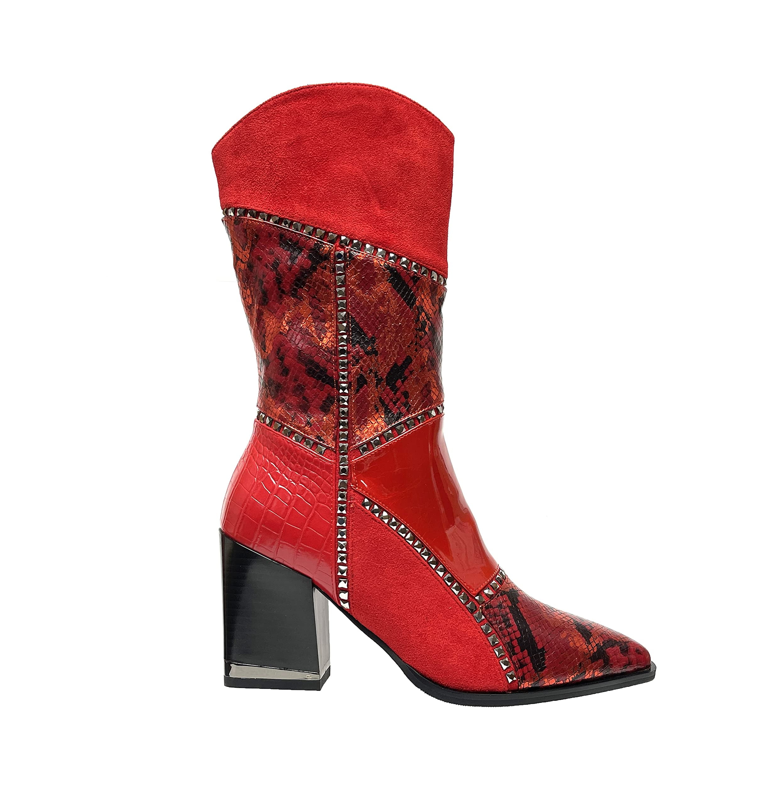 Ninety Union Art Patchwork Multi Fabric Boot With a 3.5 inch Block Heel ...