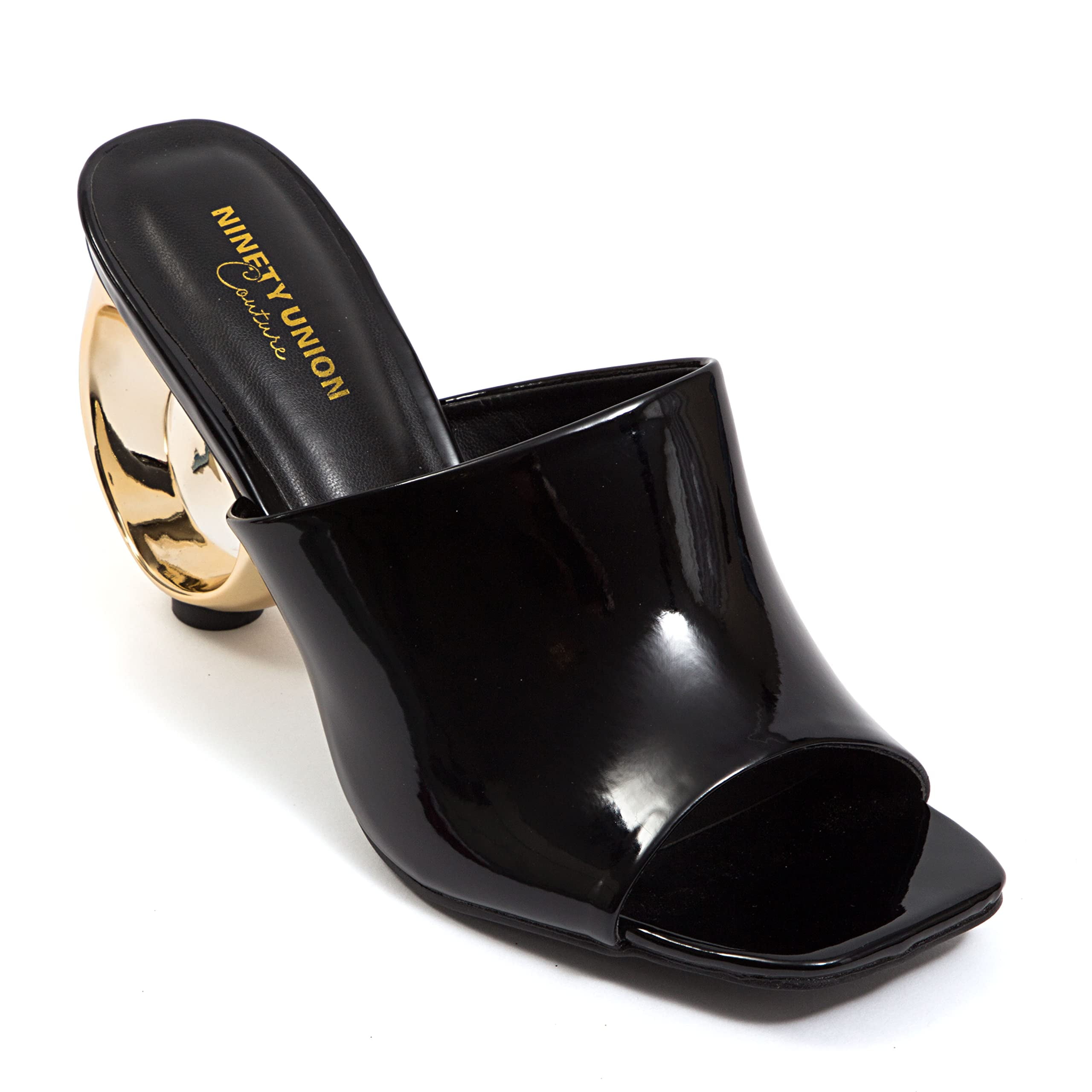 Ninety Union Jloo Open Toe Slide With Circular Metallic Heel, Black, 7 ...