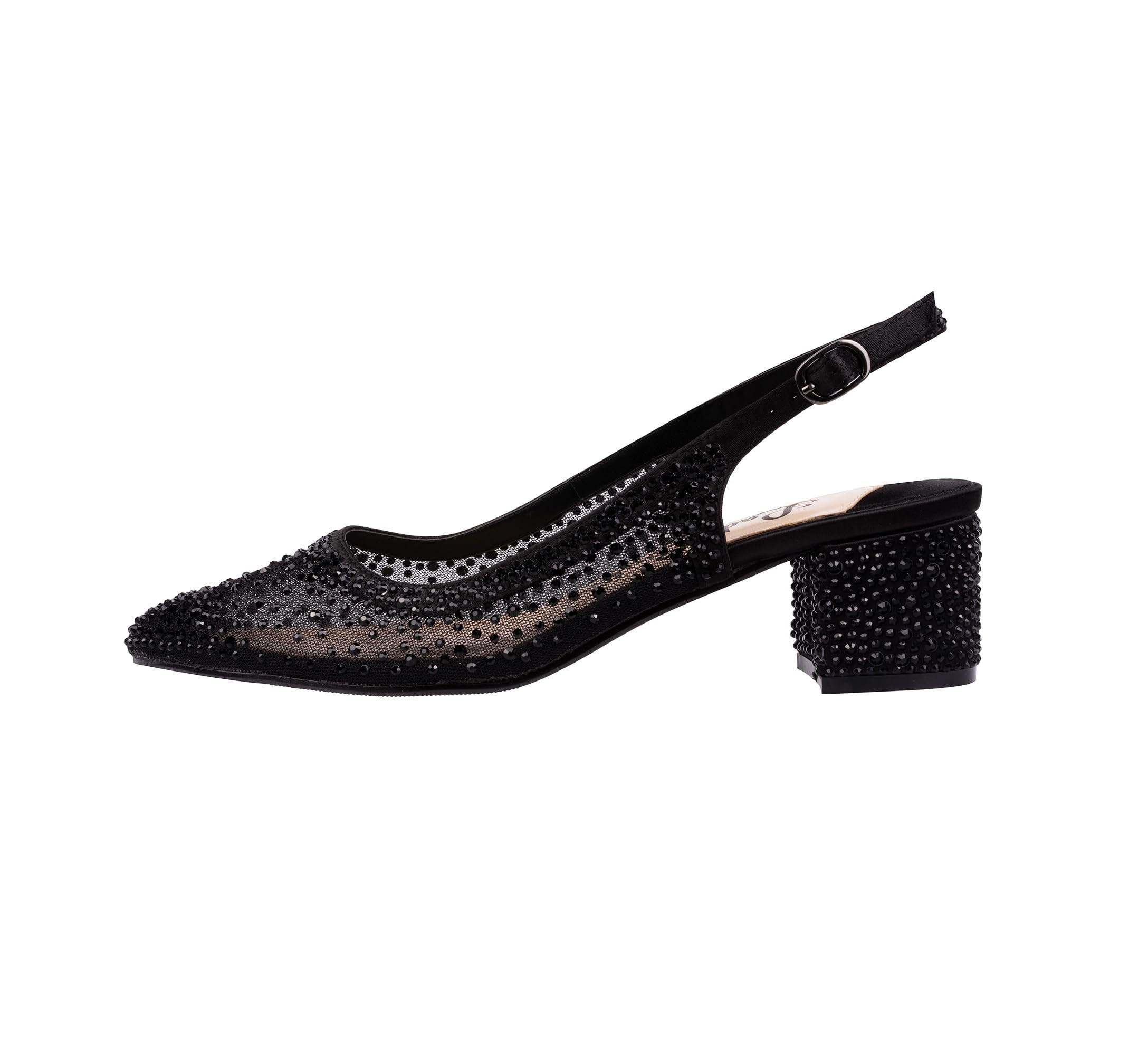 Lady Couture Demi Slingback Block Heel with Rhinestone Mesh- 2.5-Inch ...