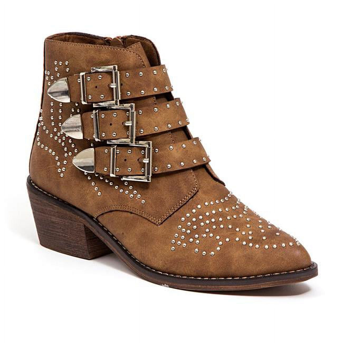 Ninety Union OUTDOOR-TAN-6 Ankle Bootie with Studs & Three Buckles, Tan ...