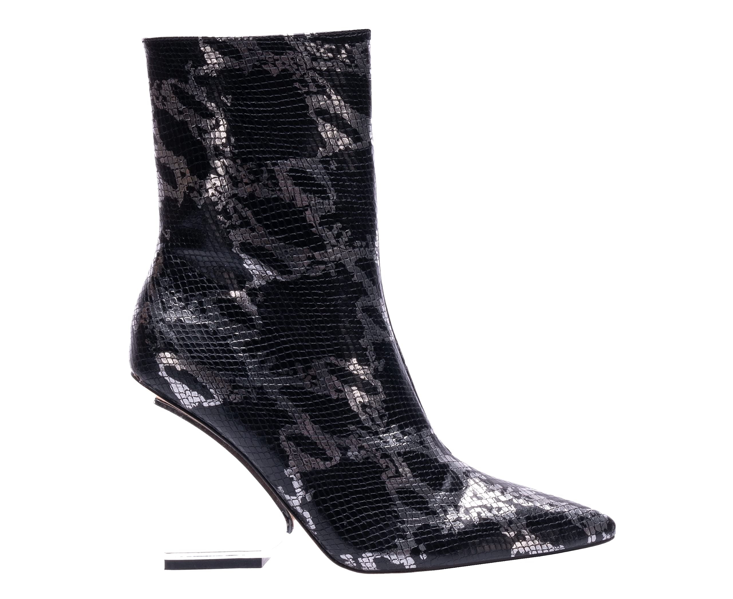 Ninety Union Princess Short Bootie With Cool Metal Heel, Black Snake, 9 ...