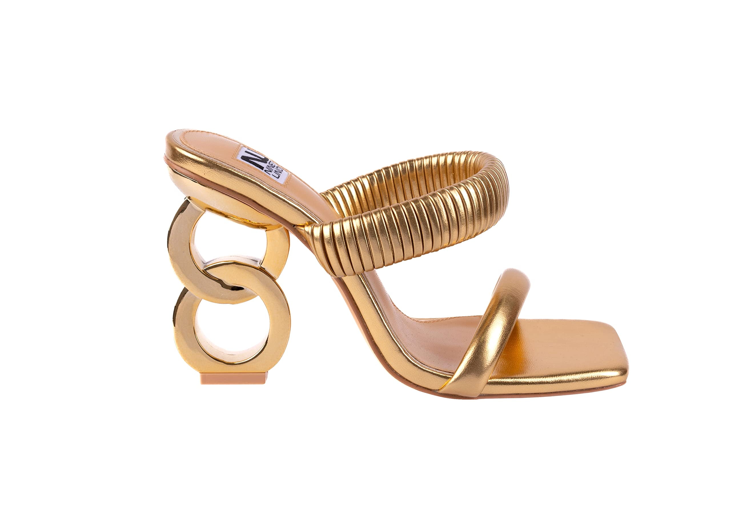 Ninety Union Raddle Metallic Heel Pleaded Two Band Slide, Gold, 8 ...