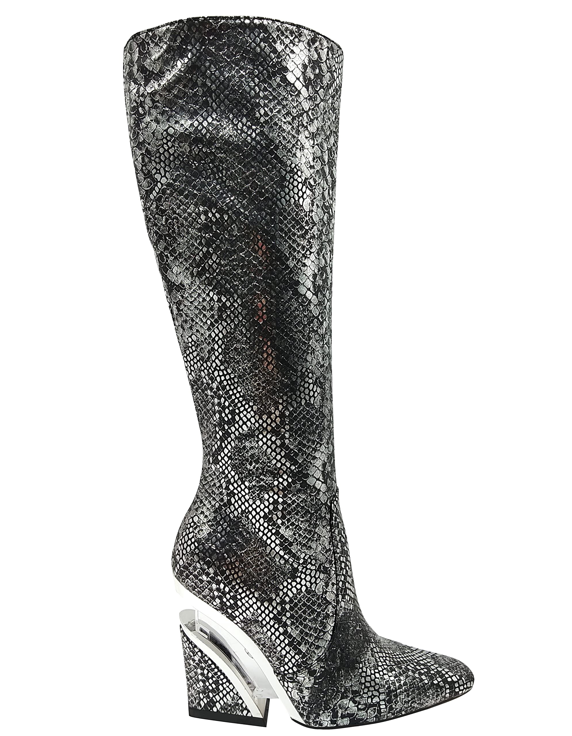 Ninety Union Viva Tall Metallic Snake Pointed Toe Boot, Black Snake, 11 ...