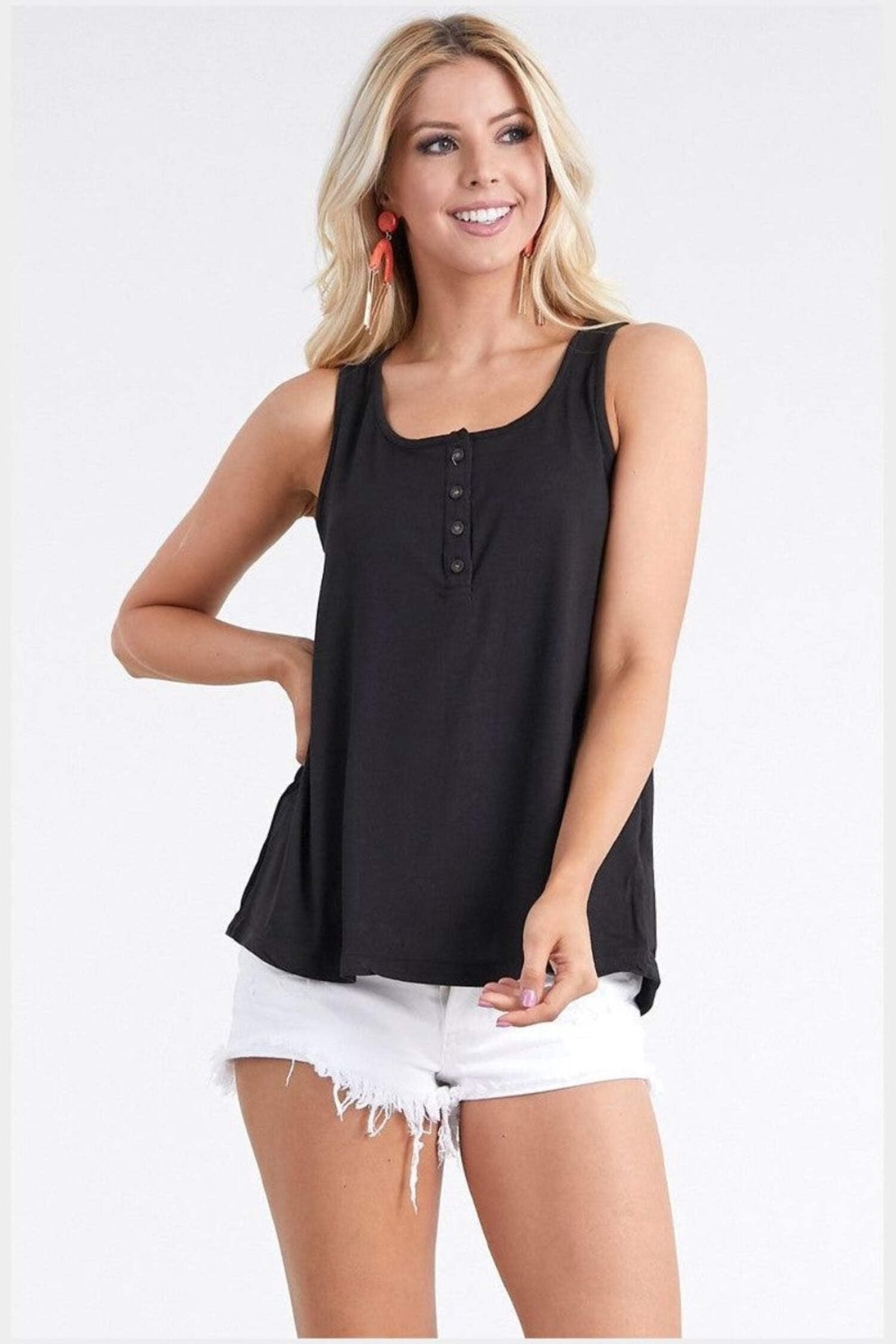 Ninexis Square Neck Half Button Tank - Walmart.com