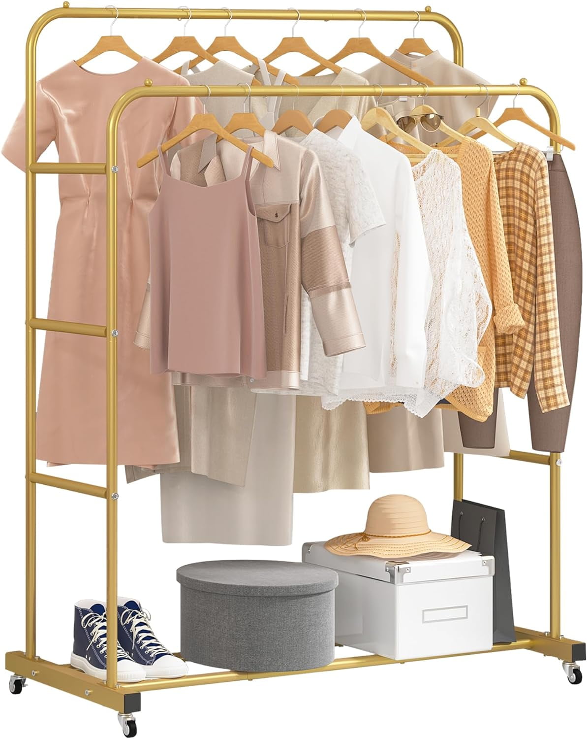 ‎NingFu Durable Clothes Rack Clothing Storage, Gold - Walmart.com