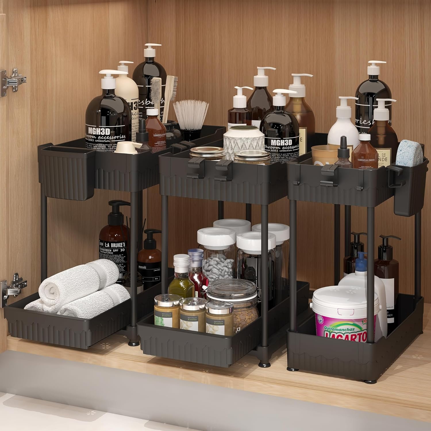 NingFu Hooks and Hanging Cups 2-Tier Kitchen Sliding Drawer Cabinet ...