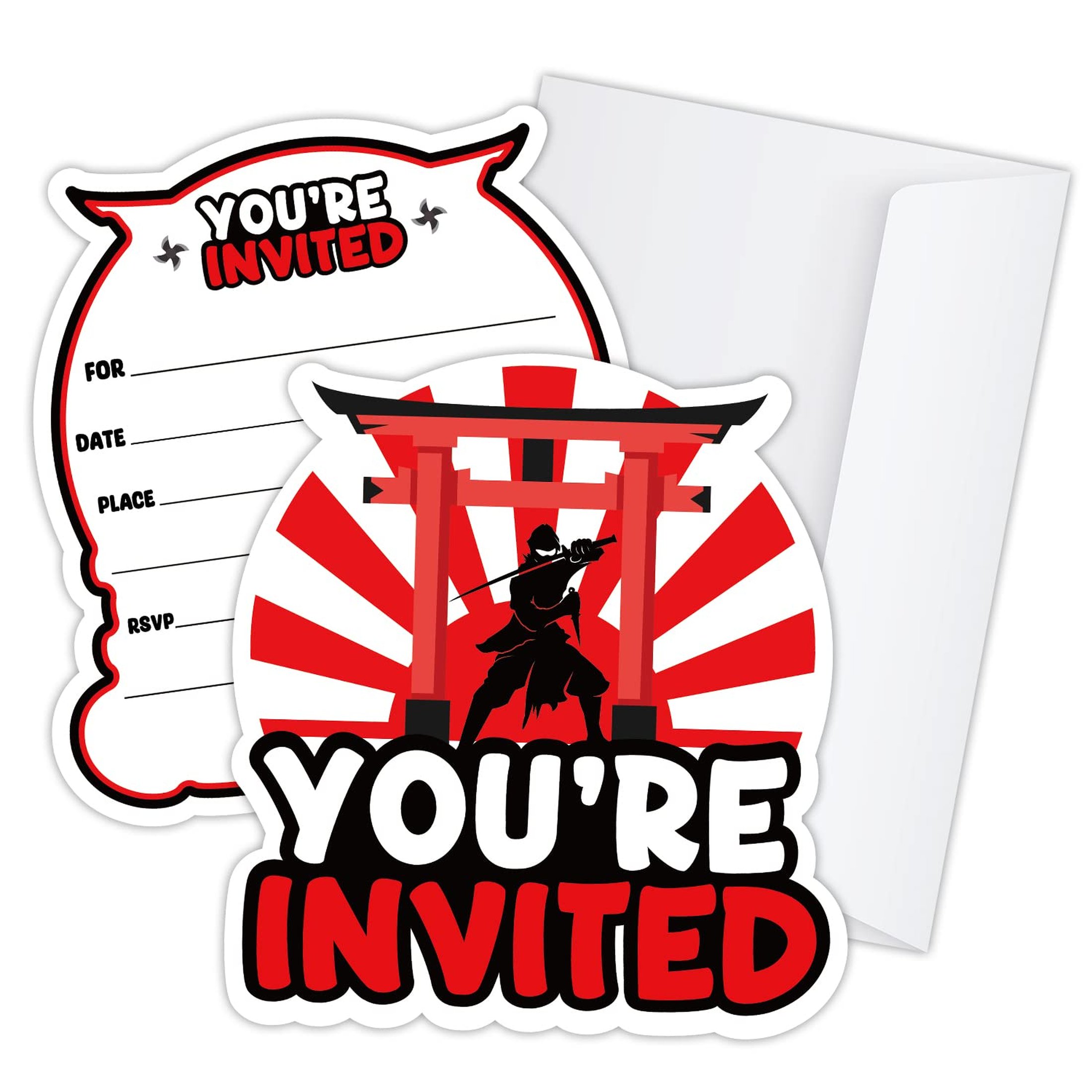 Ninja Adventure Birthday Invitations - Fun Samurai Shaped Cards for ...