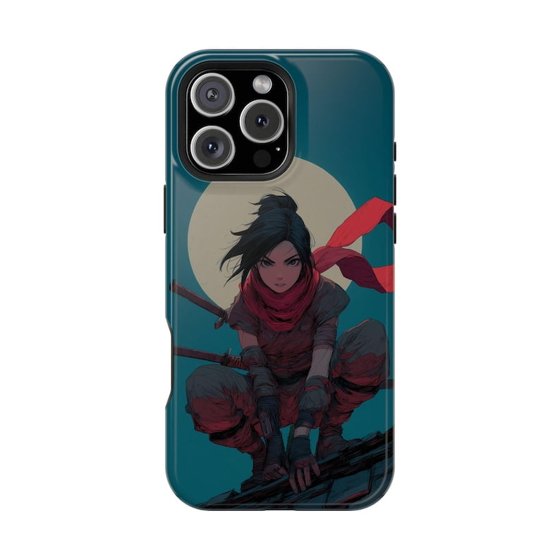 Ninja Anime Girl Crouching on Rooftop Japanese Manga Artwork Phone Case ...