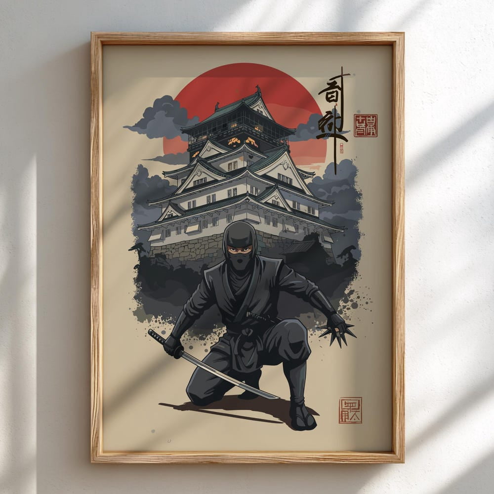 Ninja Assassin Japanese Ink Art Print Sumi-e Rising Sun Poster Mixed ...