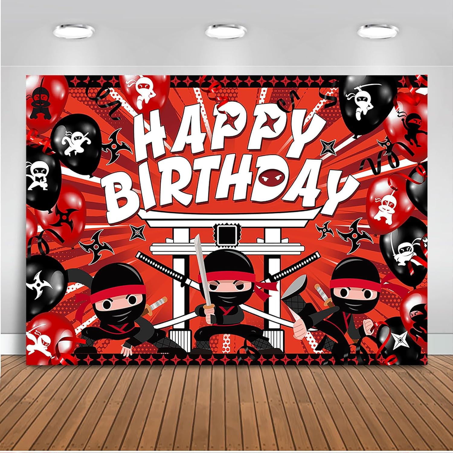 Ninja Birthday Backdrop Red and Black Ninja Warrior Themed Birthday ...