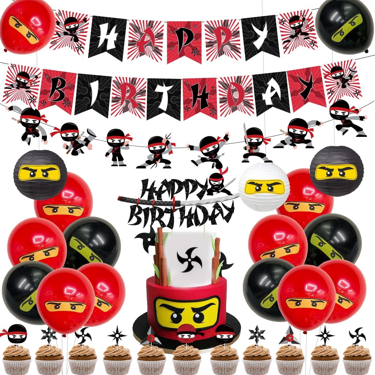 Ninja Birthday Party Decoration Red and Black Warrior Themed Party ...