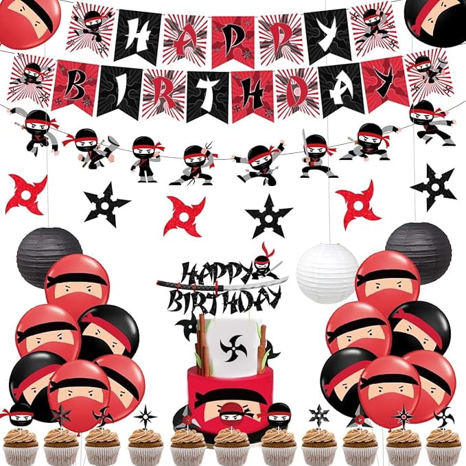 Ninja Birthday Party Decoration Red and Black Warrior Themed Party ...