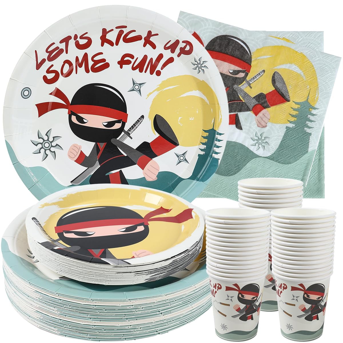 Ninja Birthday Party Supplies MMF7 (Serves 24) Dinner Plates, Dessert ...