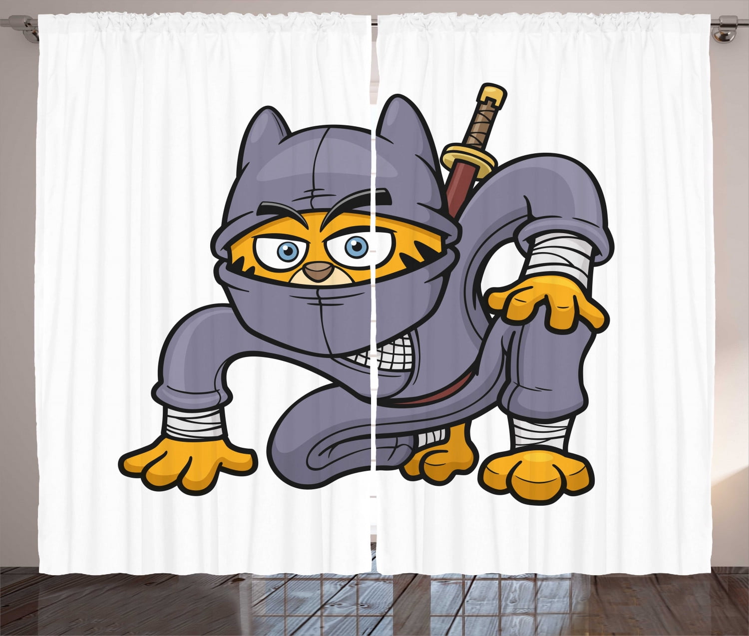 Ninja Cat Curtains 2 Panels Set, Cartoon Design Fighter Animal ...