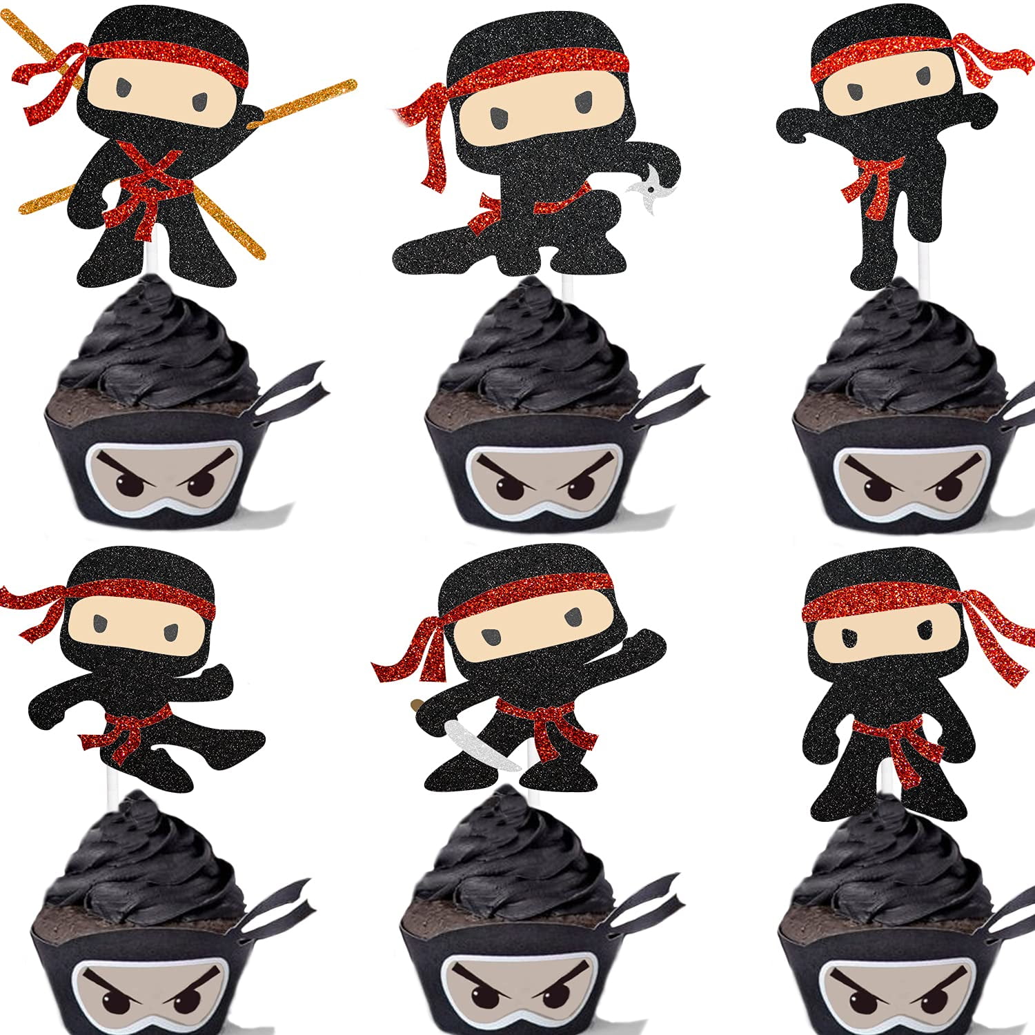 Ninja Cupcake Toppers 18 Pcs - Ninja Party Themed Kids boys Birthday ...