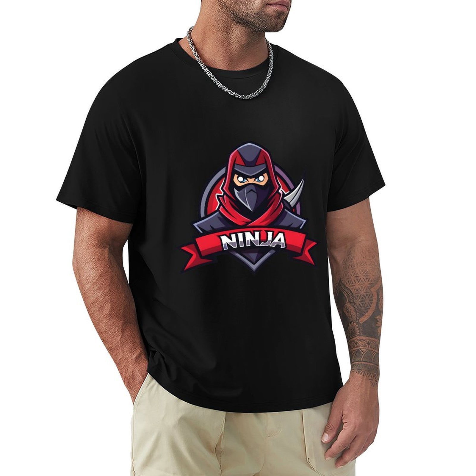 Ninja Disguise Men's HD Print Classic Short Sleeve T-Shirts Black 2XL ...