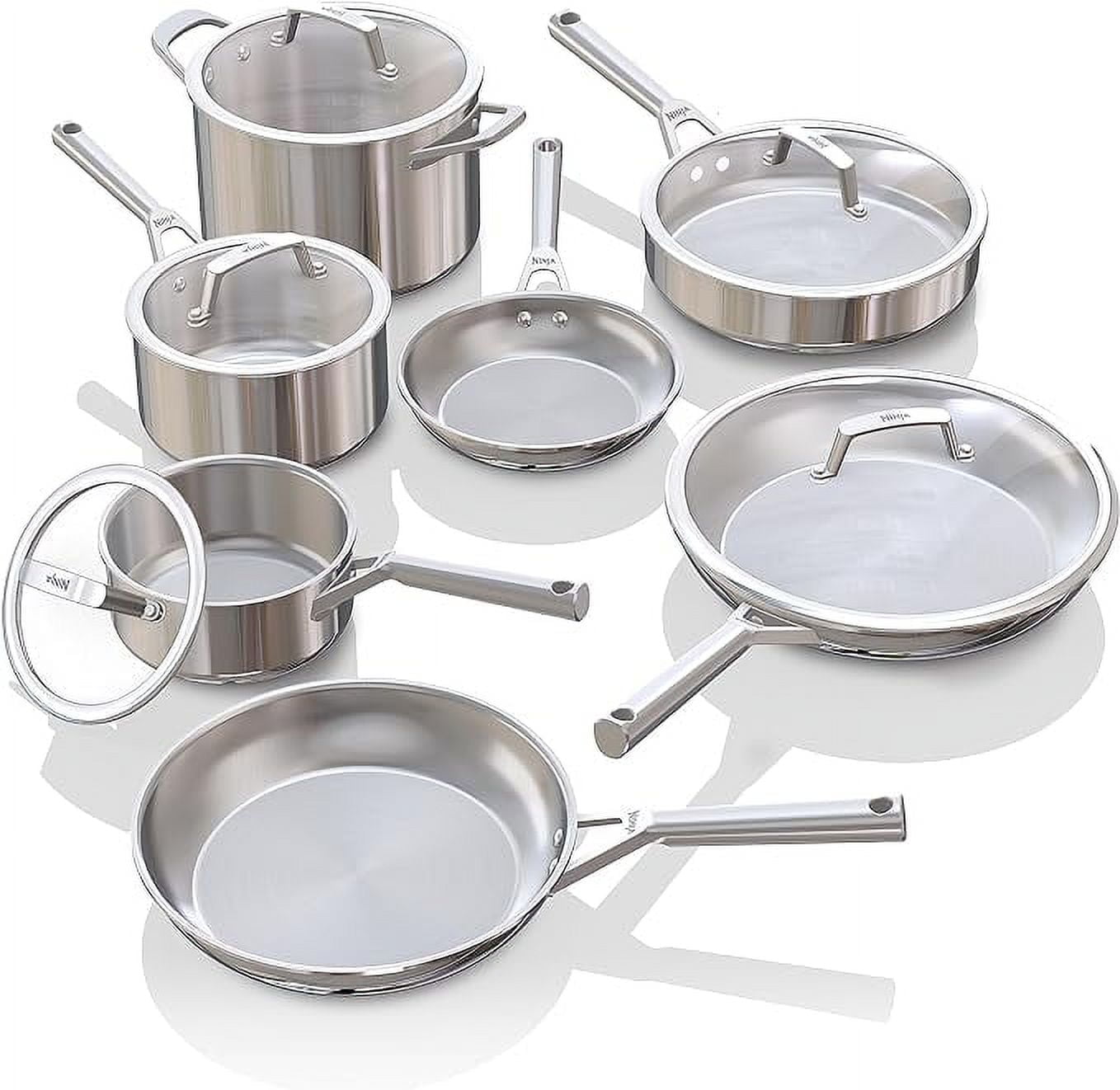 Ninja EverClad Stainless Steel Cookware 12 Piece Pots & Pans Set, All ...