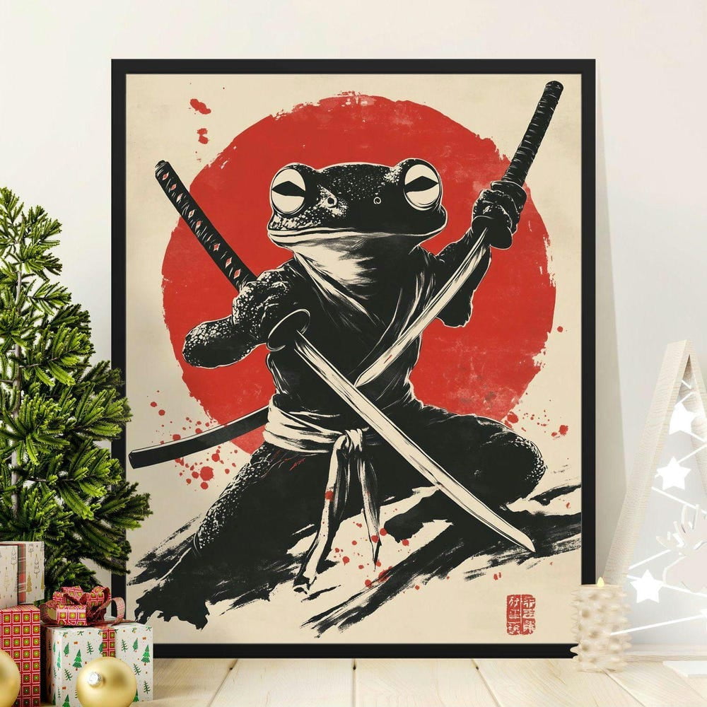 Ninja Frog Samurai Wall Art, Unique Frog Art Print, Japanese Style ...
