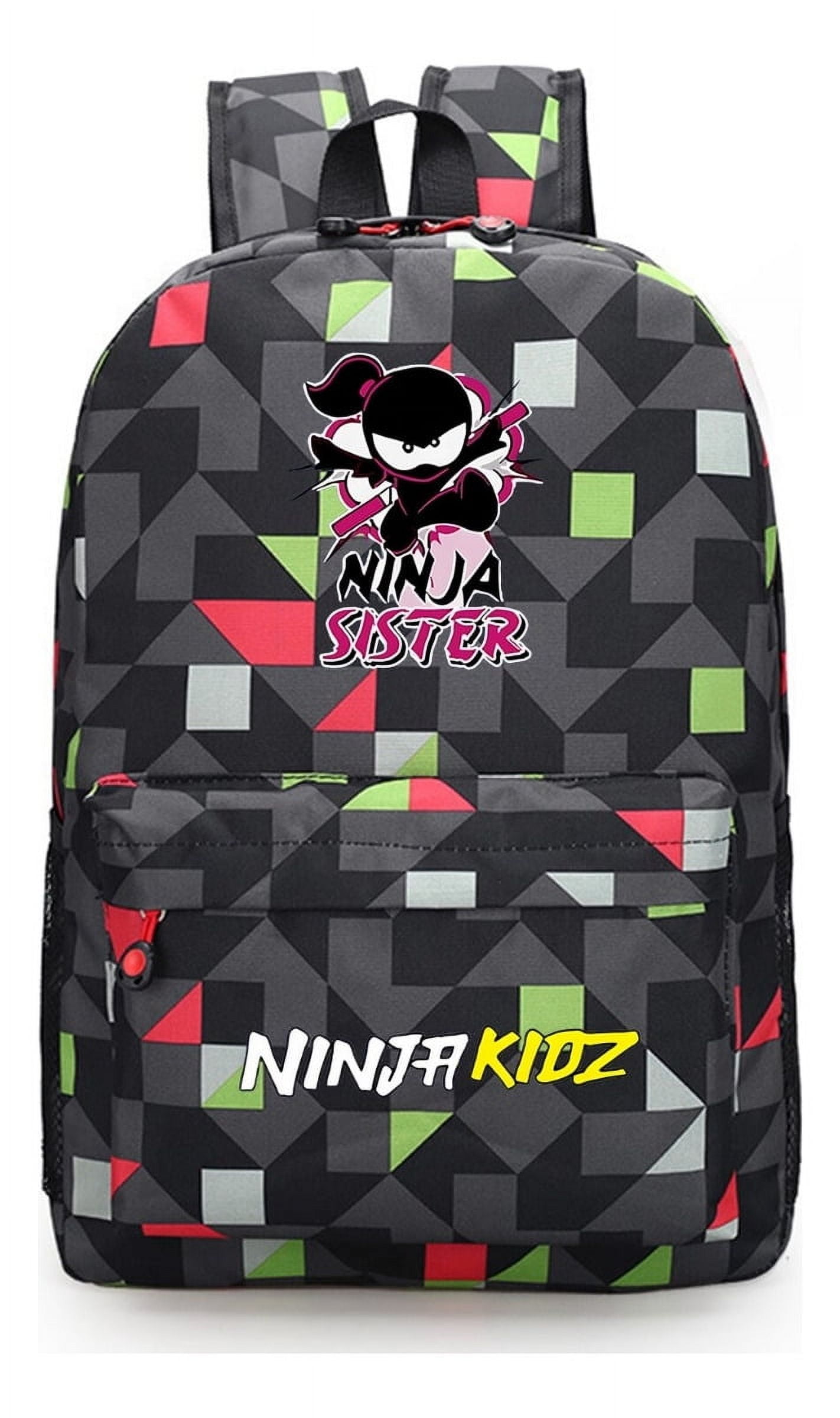 Ninja Kidz All Black Backpack with Geometric Pattern, Lightweight ...