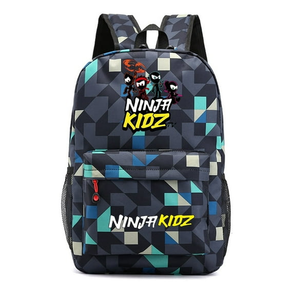 Ninja Kidz Geometric Print Blue Backpack, Lightweight Anime Style ...