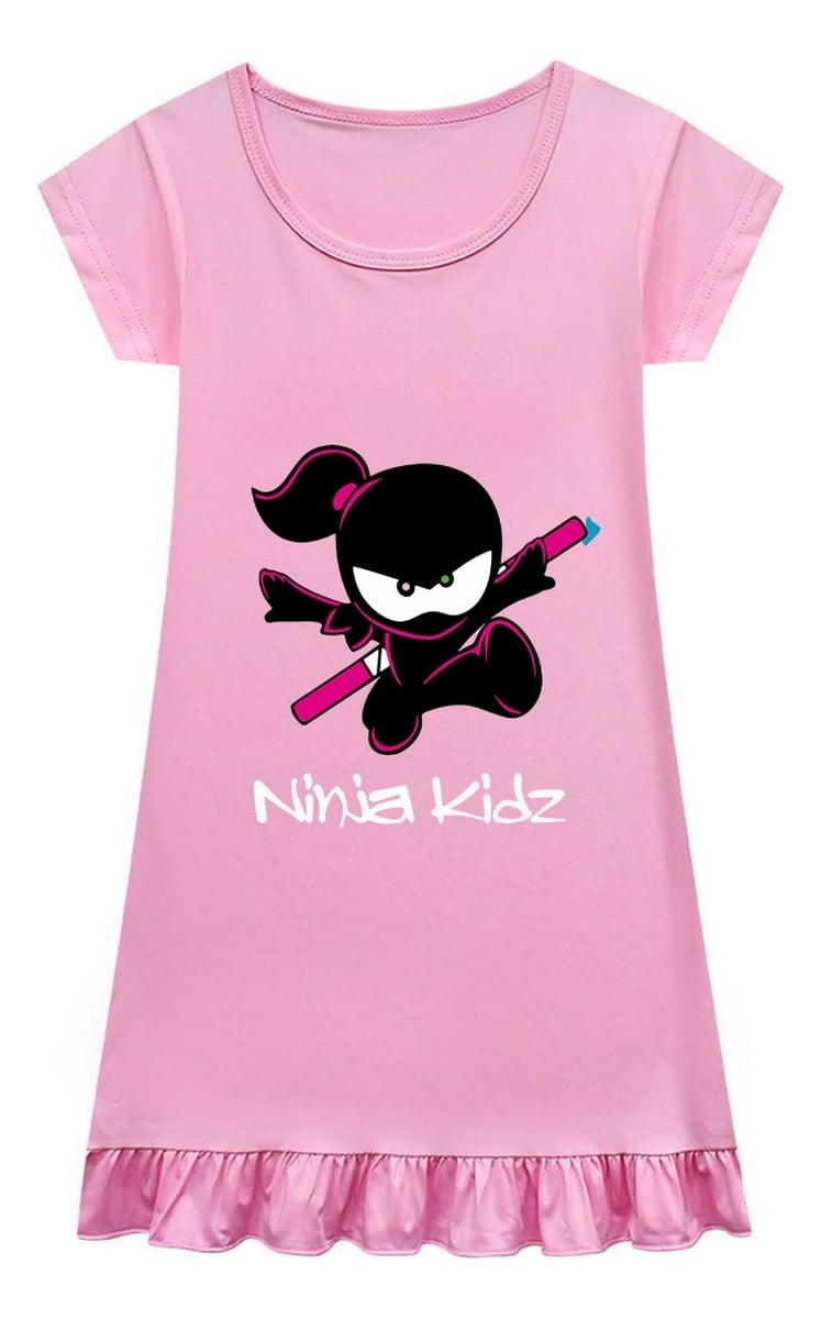 Ninja Kidz Girls Nightshirt – Pink Short Sleeve Pajamas – Fun Sleep ...