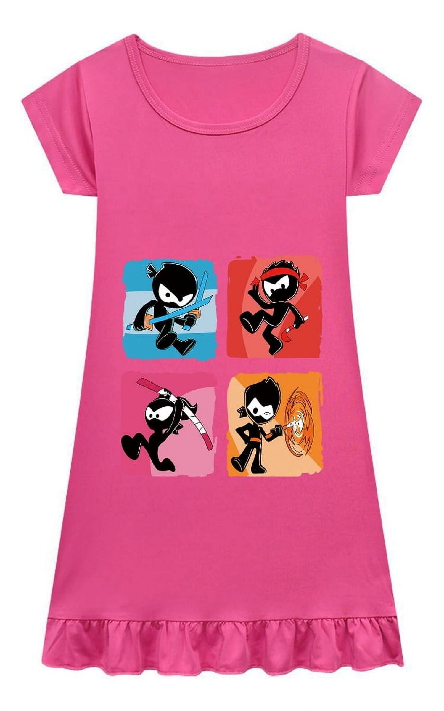 Ninja Kidz Girls Sleep Dress – Pink Cartoon Nightgown with Ruffle Hem ...