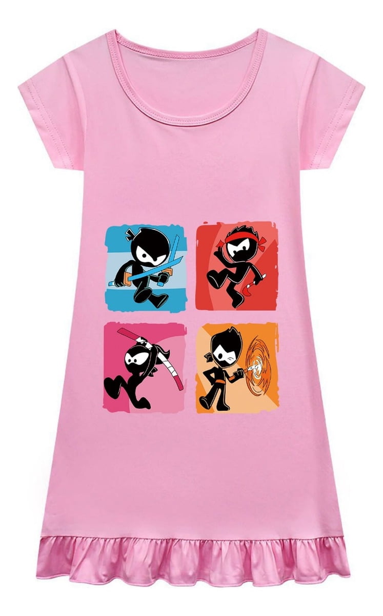 Ninja Kidz Girls Sleep Dress – Pink Cartoon Nightgown with Ruffle Hem ...