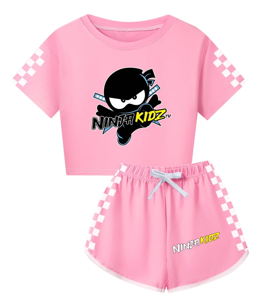 Ninja Kidz Girls Summer Set – Kids Cute Crop Top with Checker Sleeves ...