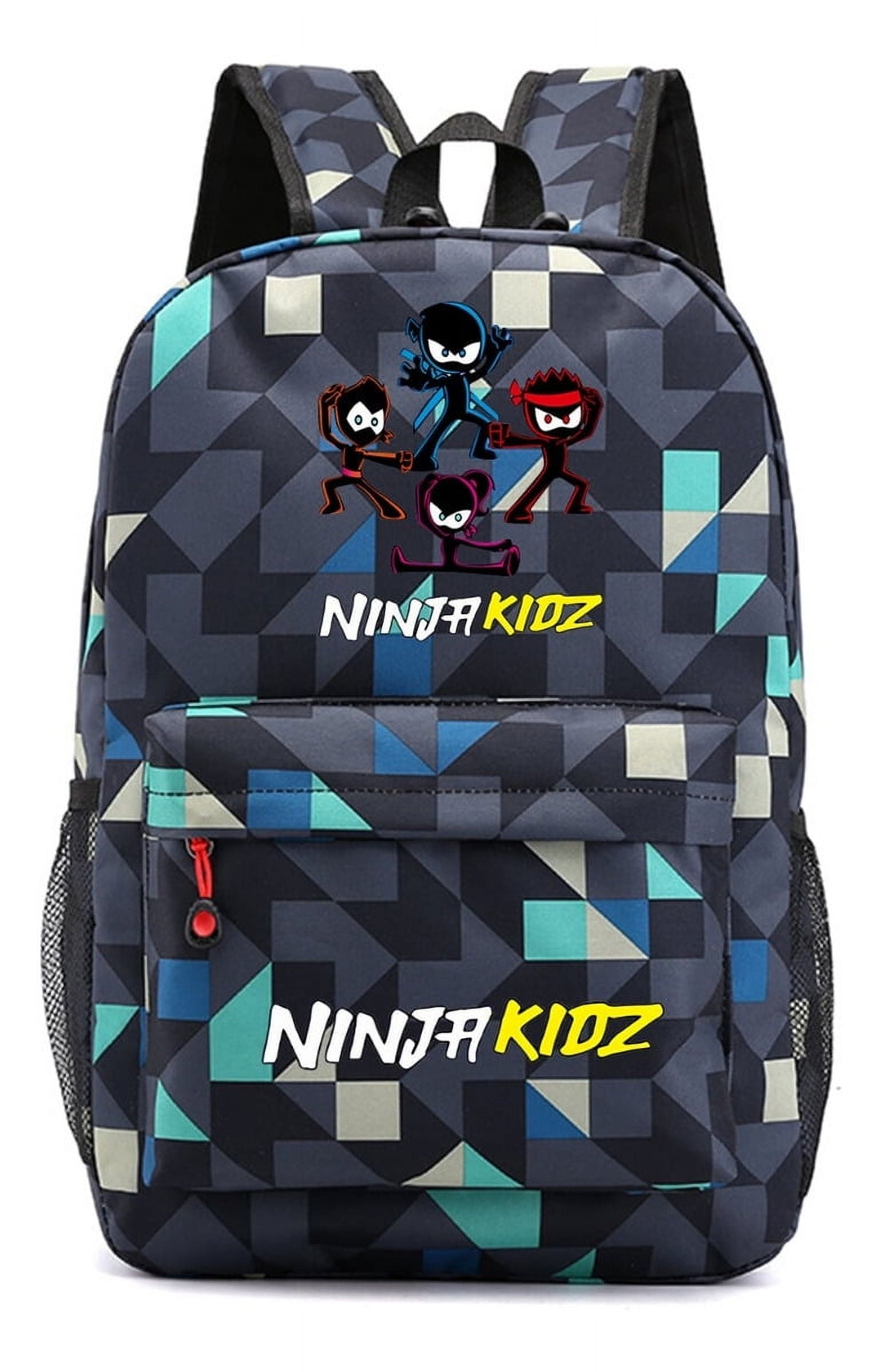 Ninja Kidz Stylish Geometric Blue Backpack, Trendy Anime Laptop Daypack ...
