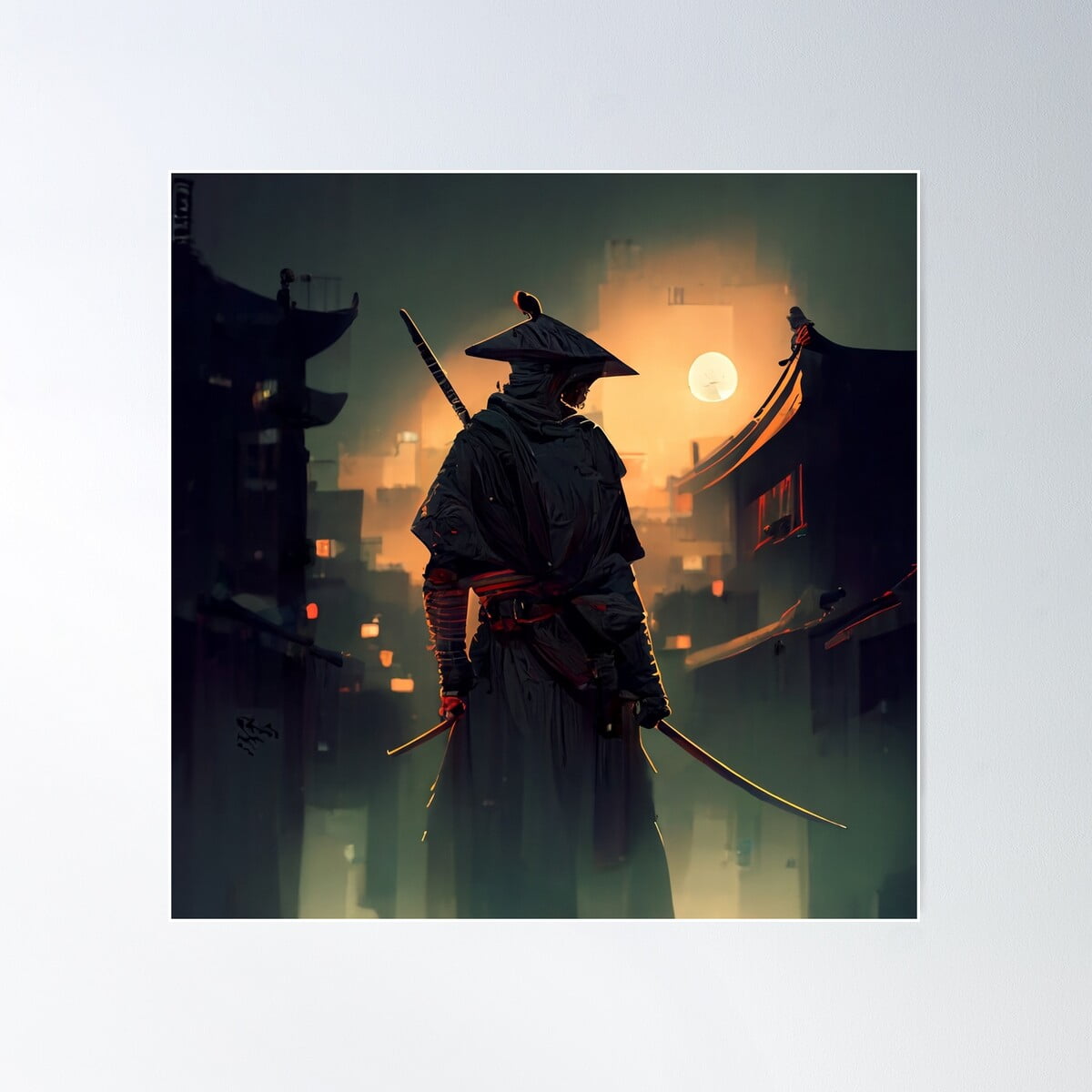 Ninja On A Rooftop At Night With Sword Poster Wall Art, Modern Wall ...