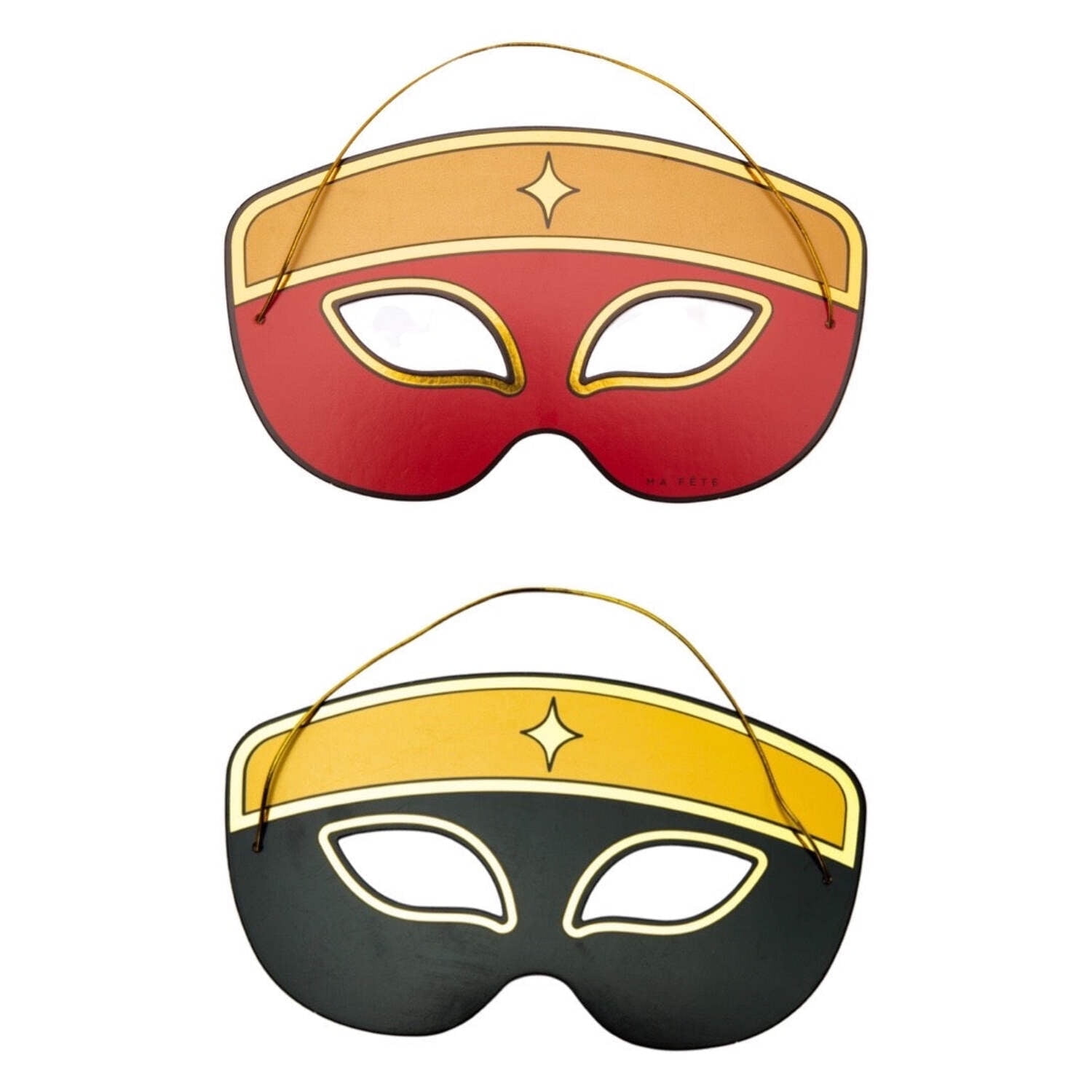 Ma Fete Superhero Party Masks – Red & Black Paper Masks with Gold Foil ...