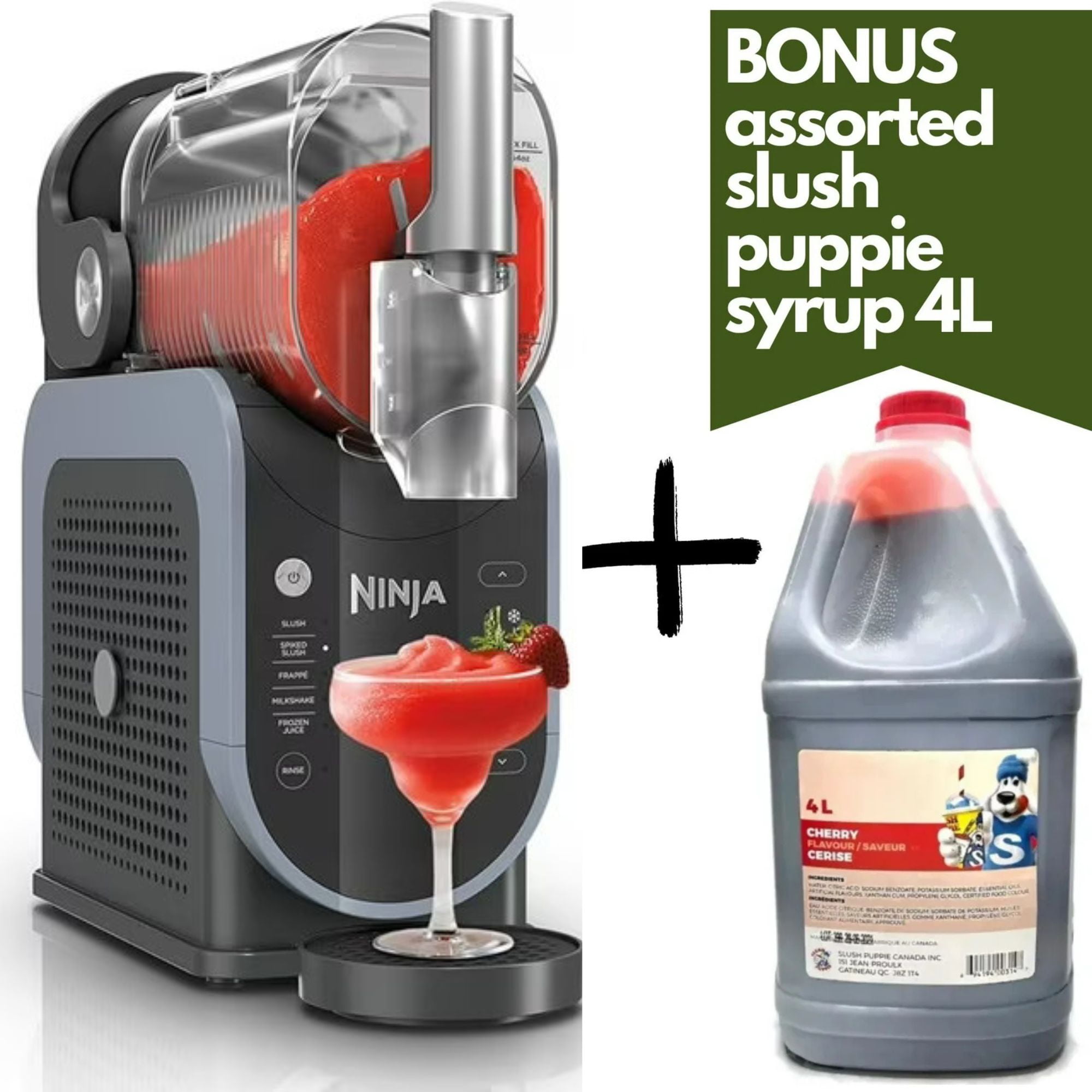 Ninja Slushi Professional Home Frozen Drink Maker FS301C with Bonus Slush Puppie Syrup ...