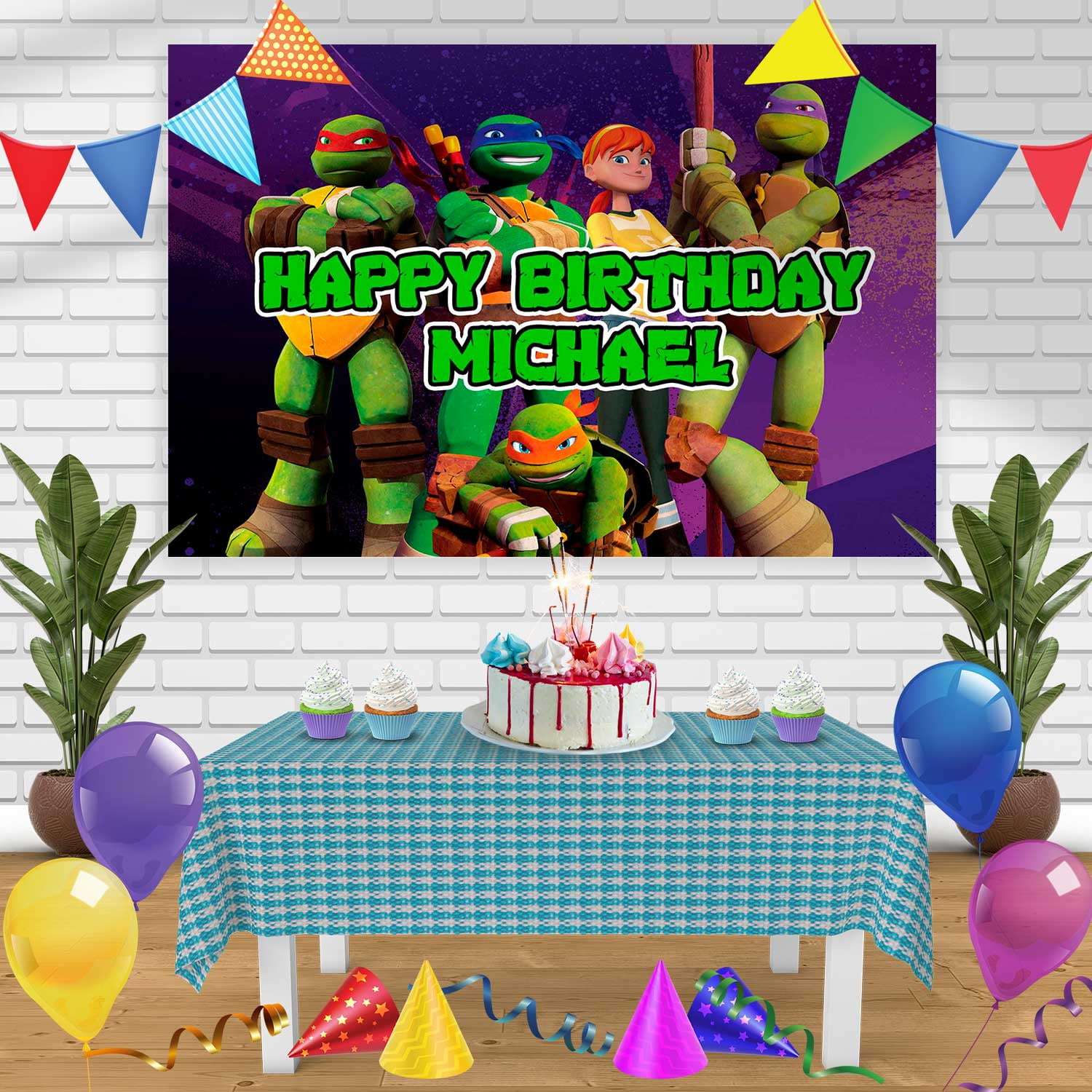 Ninja Turtles Birthday Banner Personalized Party Backdrop Decoration 60 ...