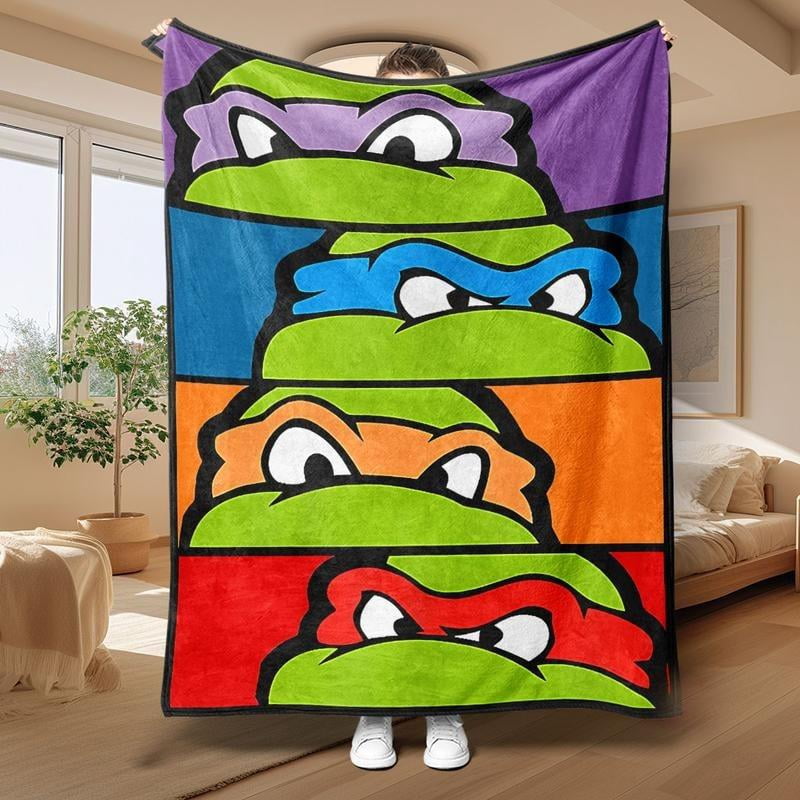 Ninja Turtles Flannel Blanket, Soft 4-Turtle Retro Anime Design, Cozy ...