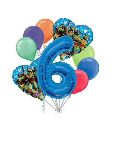 Ninja Turtles Heart Balloon Bouquet 9 pc, 6th Birthday, Blue Number 6 ...
