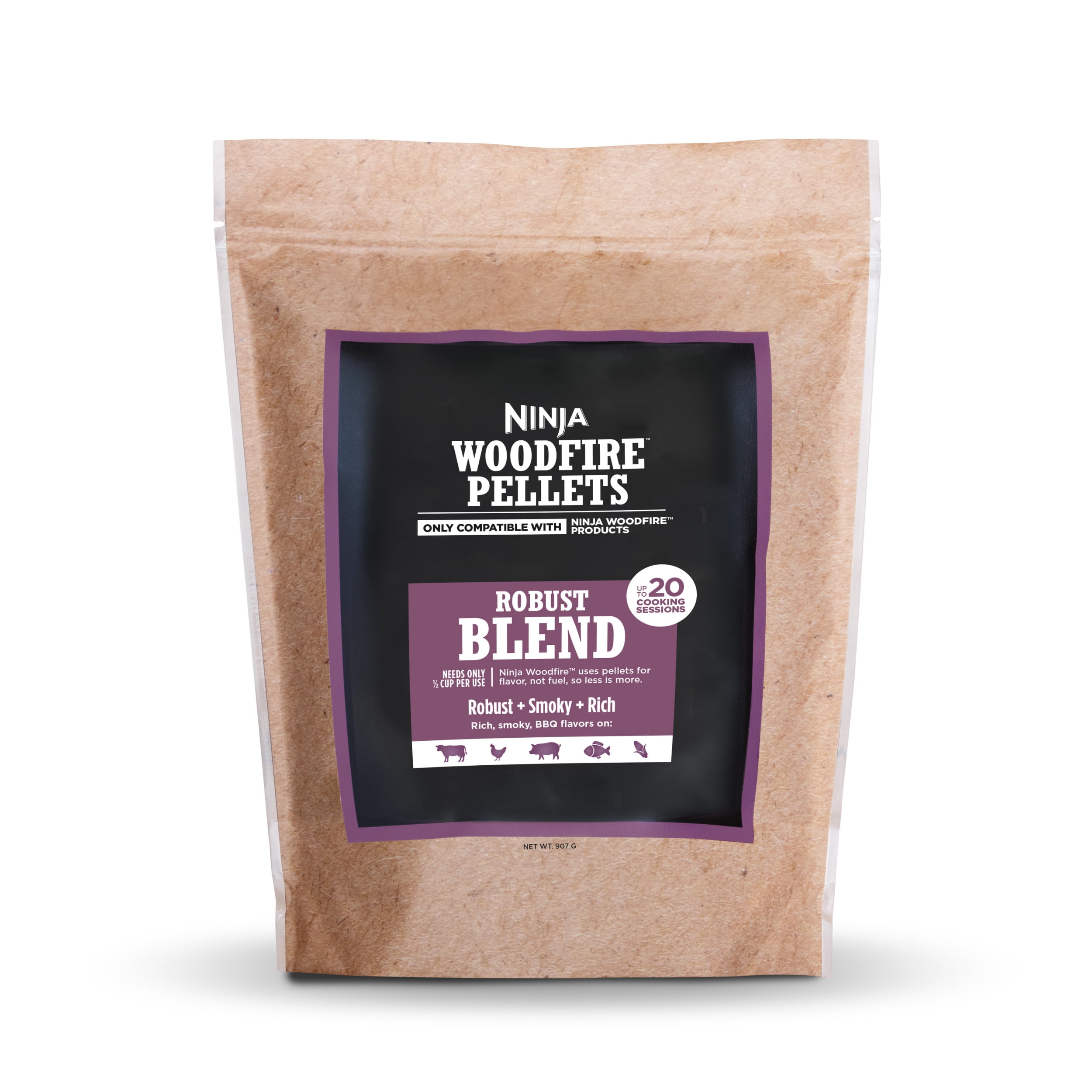 Ninja Woodfire Smoker Pellets, Robust Blend, 2-lb Bag, 100% Real Wood ...