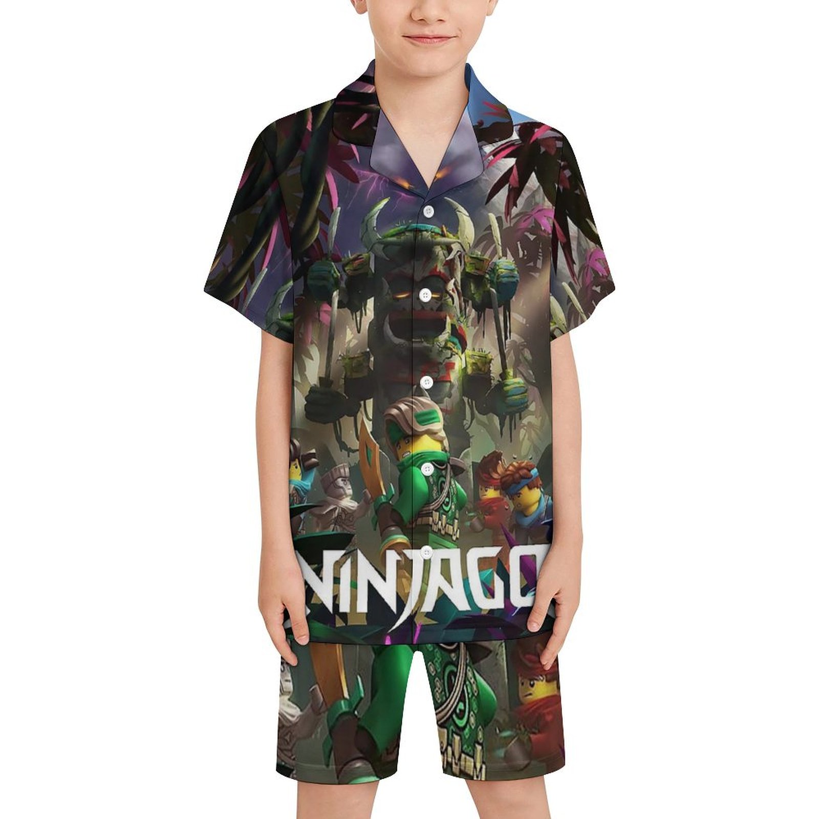 Ninjago Boys 2-Piece Satin Pajama Set Short Sleeve Top And Shorts, Soft ...