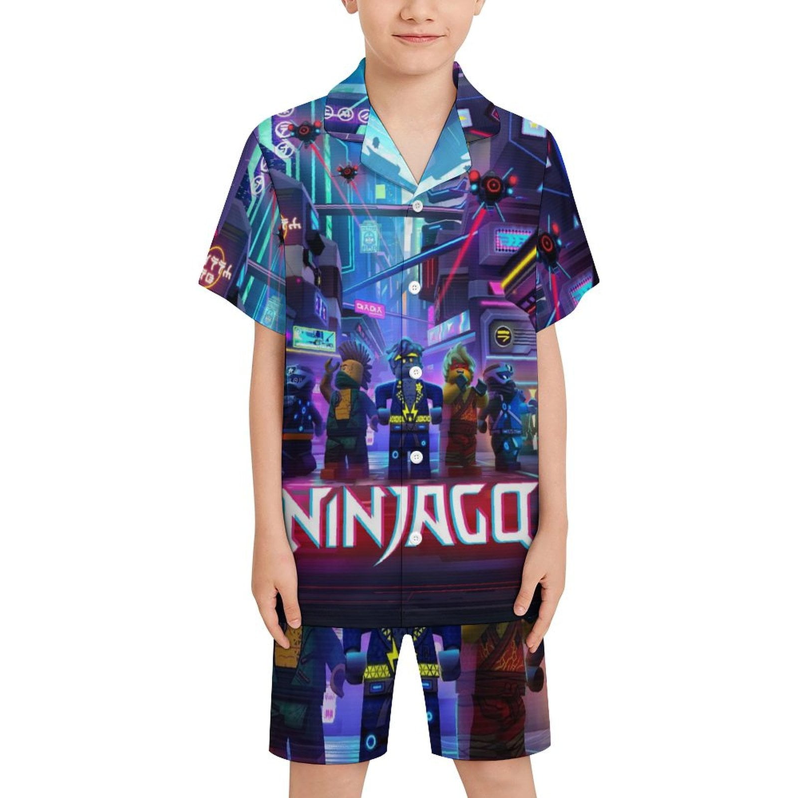 Ninjago Boys 2-Piece Satin Pajama Set Short Sleeve Top And Shorts, Soft ...