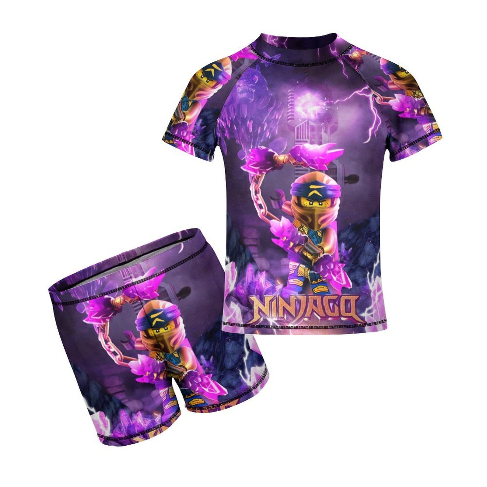 Ninjago Boys 2-Piece Swimsuit Set, Short Sleeve Rash Guard & Swim ...